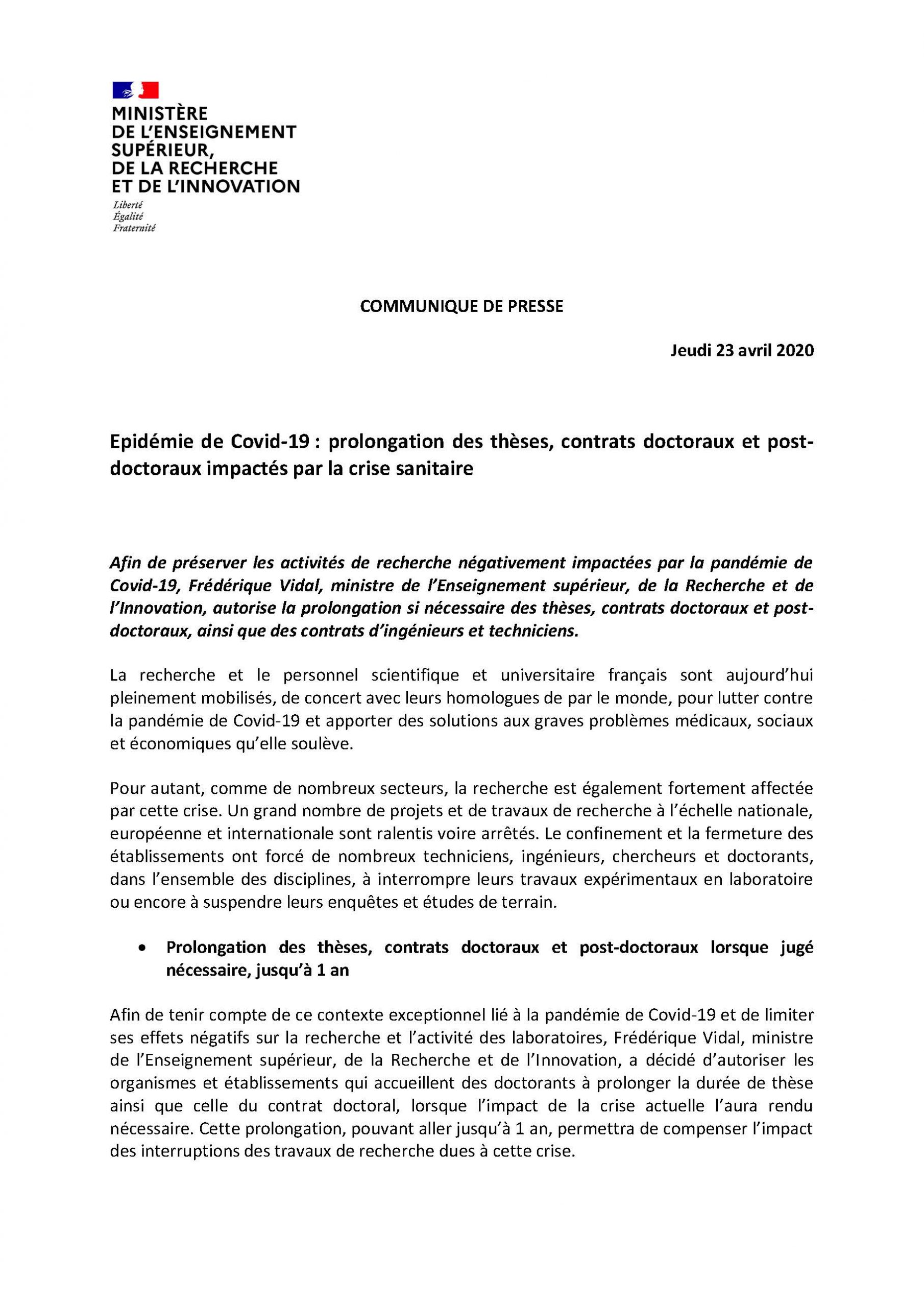 Epidémie de Covid-19 : prolongation des thèses, contrats doctoraux et ... Epidémie de Covid-19 : prolongation des thèses, contrats doctoraux et ...